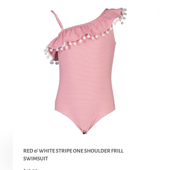 Swim | Redwhite Striped One Shoulder Ruffle One Piece Girls Swimsuit ...
